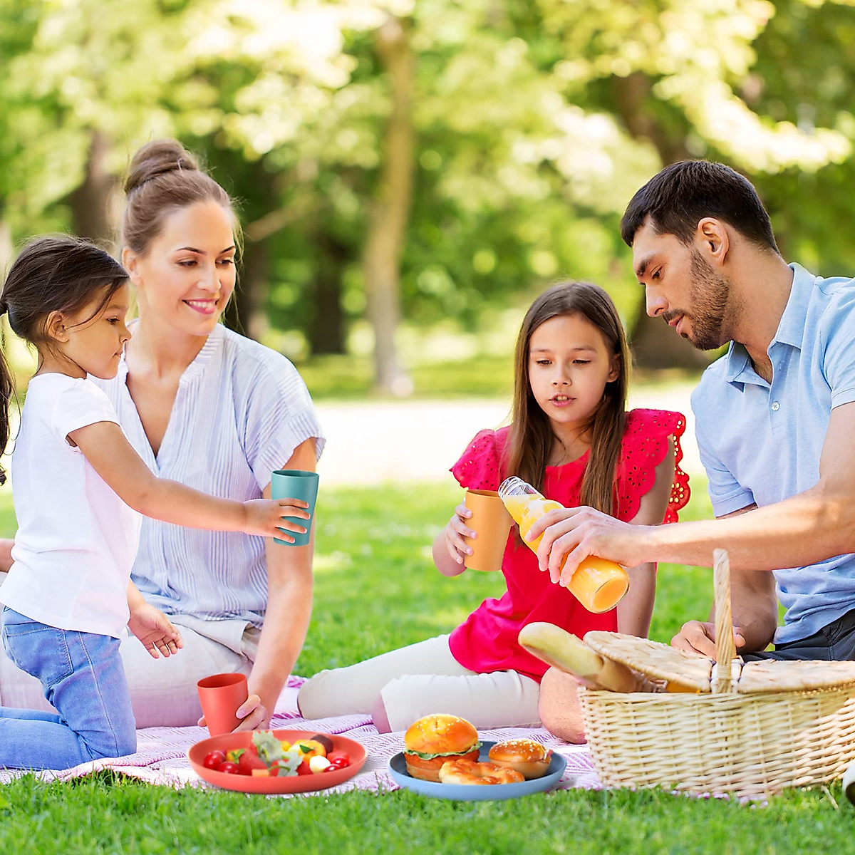 Aoriher 48 Pack Wheat Straw Dinnerware Sets Dishwasher Microwave Safe Dishes Set for 8 Unbreakable Lightweight Plastic Cup Plates and Bowls Sets Reusable Tableware Set for Kitchen Room Camping