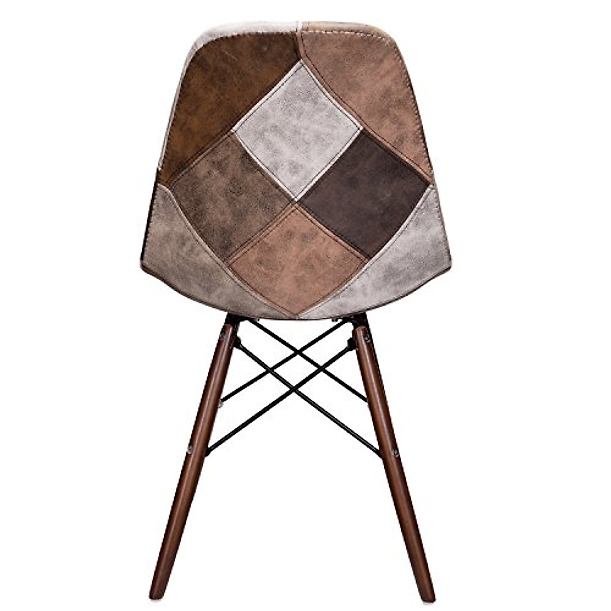COZYBLOCK Mooku Brown Patchwork Leatherette Fabric Upholstered DSW Dining Side Accent Chair with Dark Walnut Leg…