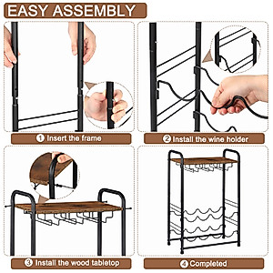 MOOACE Wood Wine Rack, Countertop Wine Storage Stand, Hold 8 Wine Bottles and 6 Glasses, Freestanding Wine Holder Stand for Kitchen, Pantry, Cellar, Bar