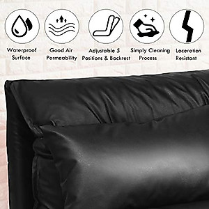 Giantex Convertible Sofa Bed, Floor Couch with 2 Pillows, PU Leather Loveseat Recliner, Folding Lazy Sleeper Sofa, 5 Position, Video Gaming Sofa Mattress for Reading Living Room Bedroom