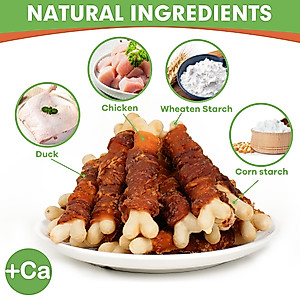 MON2SUN Double Flavor Dog Treats, 4 Inch Chicken and Duck Wrapped Calcium Bones, Rawhide Free Dog Chews for Small Dogs, Teeth Cleaning Dog Bones, 21.16oz (30 Count-Pack of 1)