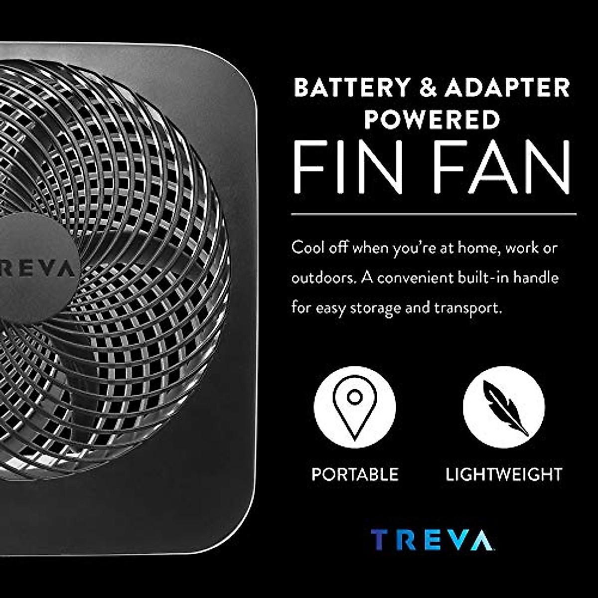 Treva 10-Inch Portable Desktop Battery Fan, Powered by Battery and/or AC Adapter - Air Circulating with 2 Cooling Speeds - 2 Pack