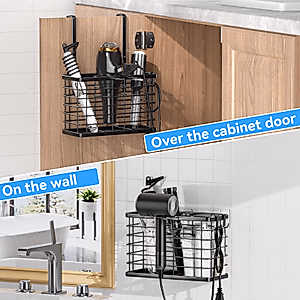 Ovicar Hair Dryer Holder - 3-in-1 Hair Tool Organizer Blow Dryer Holder Adjustable Height Wall Mounted/Cabinet Door Bathroom Organizer Storage for Hair Dryer, Flat Irons, Curling Wands, Straighteners