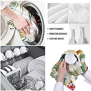 Segard Kitchen Towels Dish Towel Set of 4,Tropical Bird Pineapple Botanical Animals Absorbent Hand Towels Cleaning Dishcloth Tea Towels,Spring Flower Plants Reusable Drying Dish Cloths