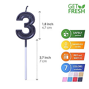 GET FRESH Number 3 Birthday Candle – Black Number Three Candle on Stick – Elegant Black Number Candles for Birthday Wedding Anniversary – Baby’s 3rd Birthday Candle Cake Topper – Black 3 Candle