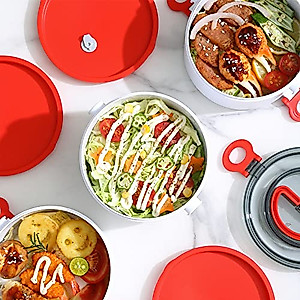 ZZQ Bento Box Adult Lunch Box with Bag/Utensil, Stackable Large 81-oz Salad Bowl - Microwave Safe/Leak-Proof Bpa Free Lunch Containers for On-the-Go Balanced Eating - White