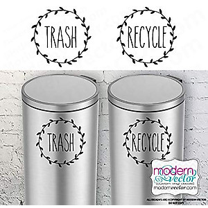 Wreath Style Farmhouse Trash and Recycle Vinyl Wall Decal Sticker for Metal, Aluminum, Steel, Plastic Trash Cans Indoor use