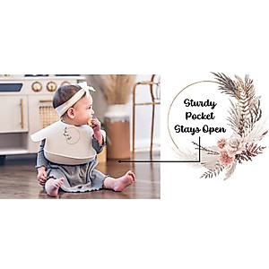 blessed+beloved Silicone Bibs for Babies | Waterproof Baby Silicone Bibs with Food Catcher Pouch and Shoulder Cover | Set of 2 Silicone Baby Bibs | Boho Minimalist Silicone Bib|Baberos para Bebe Niña