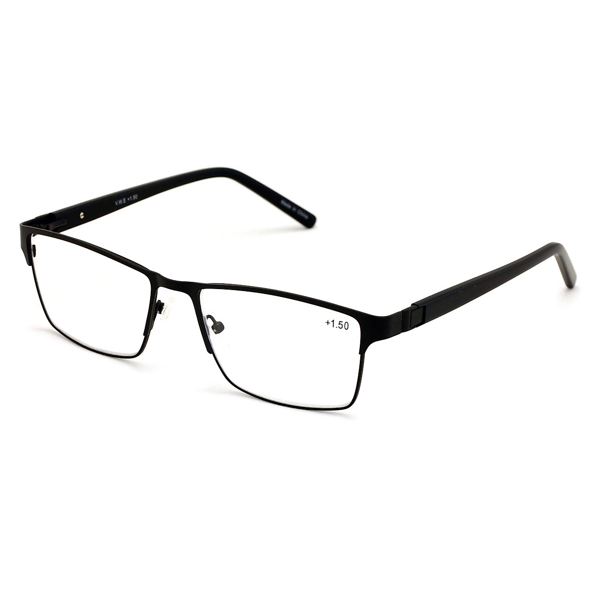 V.W.E. Men Premium Rectangle Metal with Plastic Temple Extra Large Reader - 152mm Wide Frame Reading Glasses (Black, 1.50)