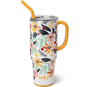 Swig Life 40oz Mega Mug, 40 oz Tumbler with Handle and Straw, Cup Holder Friendly, Dishwasher Safe, Extra Large Insulated Tumbler, Stainless Steel (Honey Meadow)