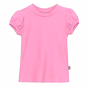 Made in USA Girls' Puff Short Sleeve Rashguard Swimming Shirt Swim Top Rash Guard UPF Sun Protection for Summer Beach Pool and Play, Medium Pink, 7