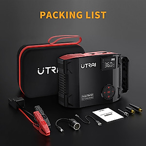Car Jump Starter with Air Compressor, UTRAI Portable Car Battery Jump Starter 5000A Peak 12V Car Battery up to Jump Box All Gas/ 8.0L Diesel with Tire Inflator, DC 160W Jump Start Battery Pack