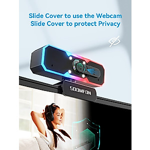 SOOMFON Gaming Webcam, 1080P 60FPS USB Streaming Web Camera with Adjustable Light, AutoFocus, Privacy Cover, Dual Noise-Cancelling Mics for Live Streaming, Video Conferencing, Teaching and More
