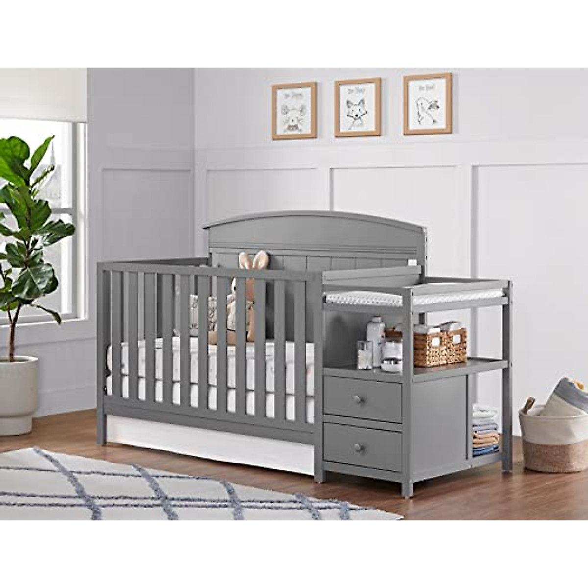 Oxford Baby Pearson 4-in-1 Convertible Crib & Changing Station, Dove Gray, GreenGuard Gold Certified