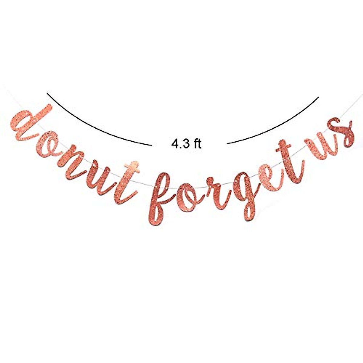 Donut Forget Us Banner for Going Away Bachelorette Graduation Party Decorations Pre-strung Garland (Rose Gold Glitter)