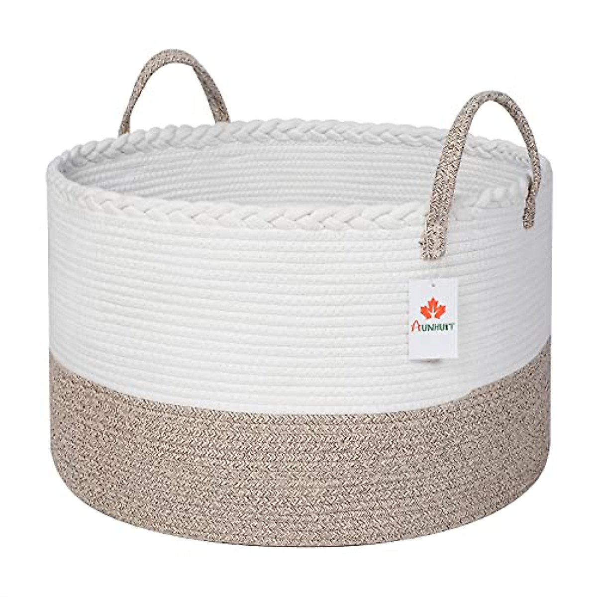 Extra Large 100% Cotton Rope Basket 21.7" x 21.7" x 13.8"-XXXL Woven Blanket Basket with Handles/Clothes Hamper Collapsible/Portable Nursery Storage Bin/Baby Toys Box/Laundry Baskets for Kids