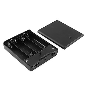 DGZZI 4xAA Battery Box 4 Slots AA Black Battery Storage Cases with Cover ON/Off Switch and USB Female Socket Battery Holder