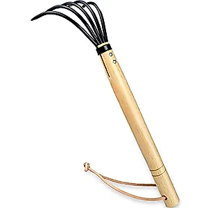 15" Gardeners Claw Rake | Military Grade Steel 6 Tines and Prime Wood Japanese Ninja Claw Garden Rake or Cultivator for Perfect Pulverized and Aerated Soil, Ergonomic Wooden Handle for Firm Grip