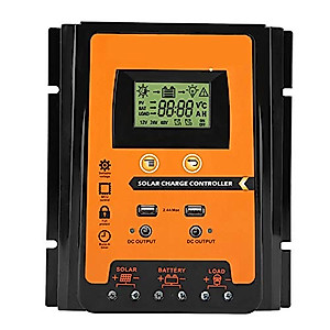 Fydun MPPT Solar Charge Controller 12V/24V Solar Panel Battery Regulator Dual USB LCD Display Panel Regulator Current 30A 50A 70A Black + Orange (70A)