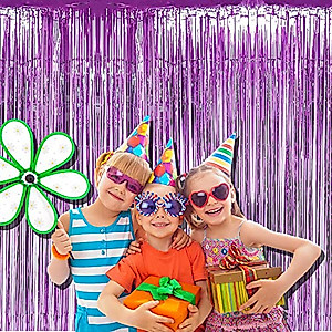 HalloweenDecorate 4 Pack Light Purple Foil Fringe Curtain Backdrop, 3.28Ft x 8.2Ft Metallic Tinsel Foil Fringe Streamers Curtains for Party,