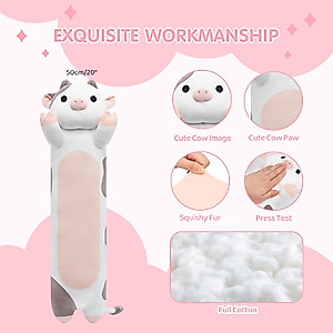 Mewaii Long Plush Cow Body Pillow, Cute Cow Stuffed Animals Soft Plushies, Cow Squishy Big Cuddle Pillow Toys for Girls (20 Inches)