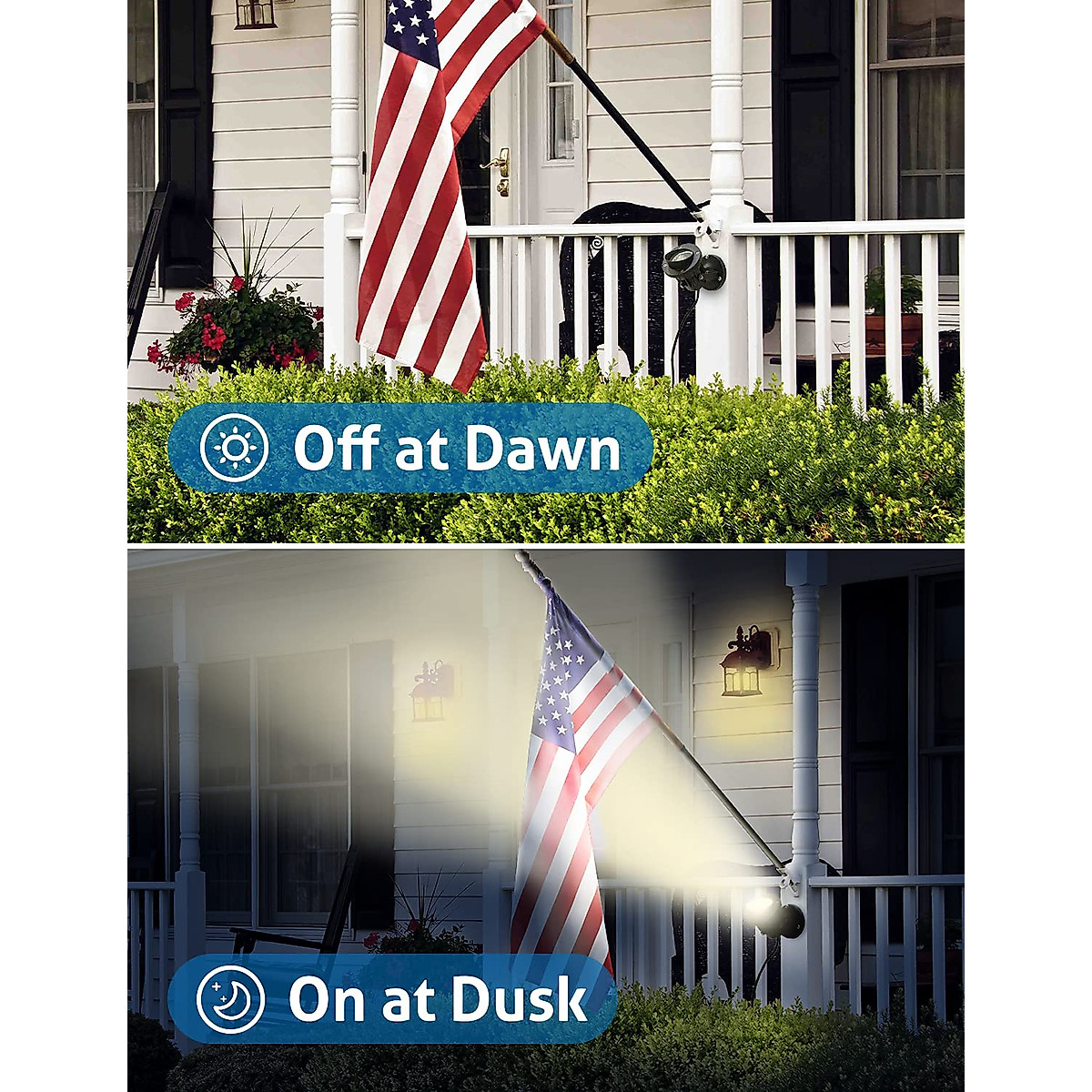 SUNVIE 20W Spot Lights Outdoor with Photocell Sensor, Dusk to Dawn LED Landscape Spotlights, Waterproof 120V 2000LM 3000K Landscape Lighting for Yard Flag Tree Garden 6 FT US 3-Plug in Cord, 2 Pack