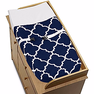 Navy Blue and White Modern Changing Pad Cover for Trellis Lattice Collection by Sweet Jojo Designs