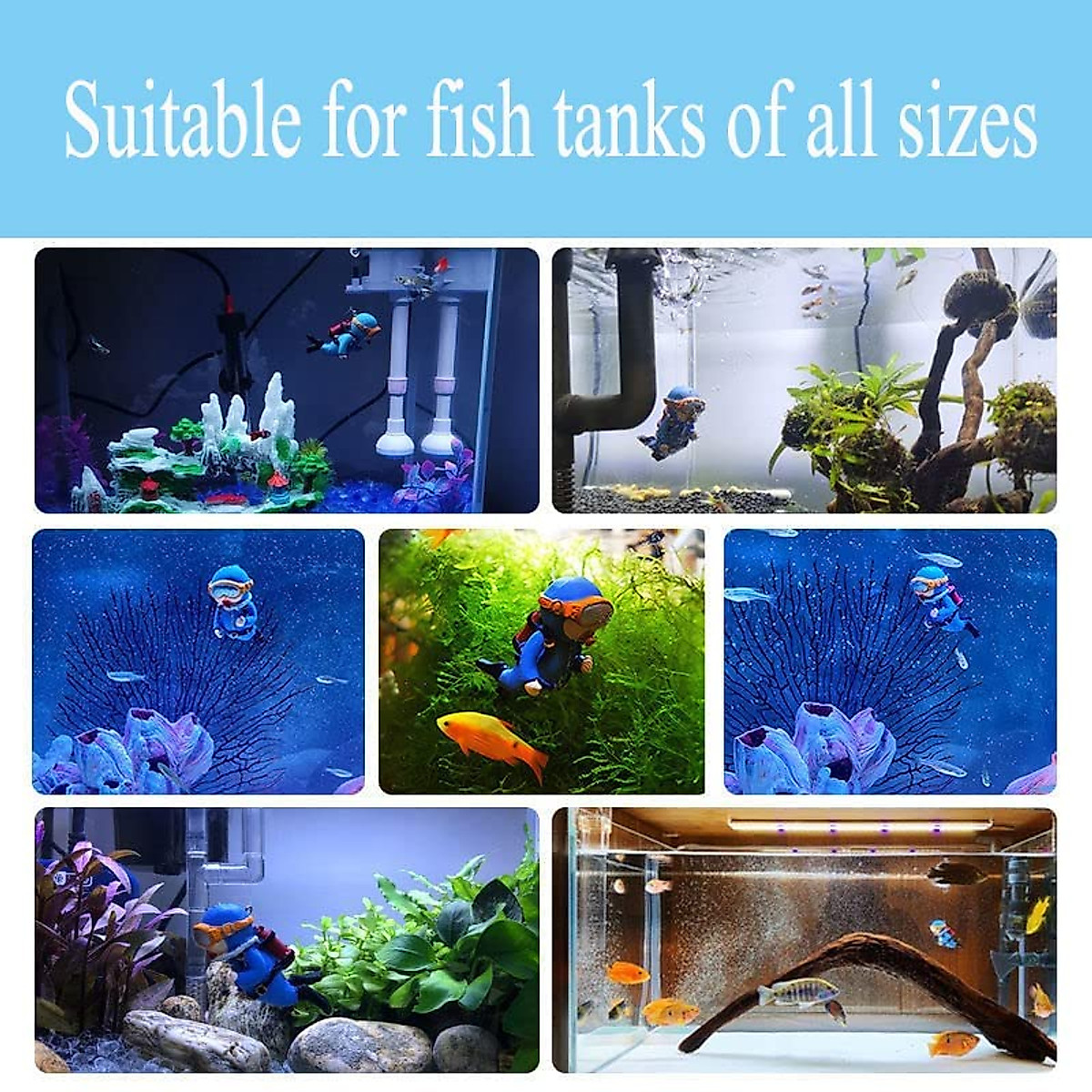 3 Pack Fish Tank Decorations,Cartoon Little Diver Aquarium Decoration Fish Tank Aquarium Diver Ornament Floating Aquarium Accessories