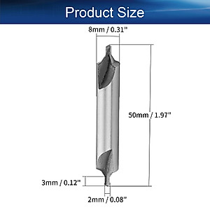 Auniwaig 5pcs 2mm x 8mm Center Drill Bits Combined Drill Countersink Lathe Mill Tool Set HSS-6542 60 Degree Combined Drills Plain Type B with Protective Cone