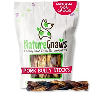 Nature Gnaws Braided Pork Bully Sticks for Dogs 5-6" (20 Count) - Long Lasting for Small and Medium Dogs - Natural Bacon Dog Chew Treats - Rawhide Free