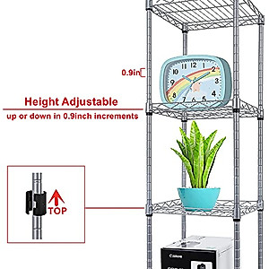 GIOTORENT 5 Tier Standing Shelving Metal Units, Adjustable Height Wire Shelf Display Rack for Laundry Bathroom Kitchen 11.8 W x 11.8 D x 50 H (5-Tier, Silver)
