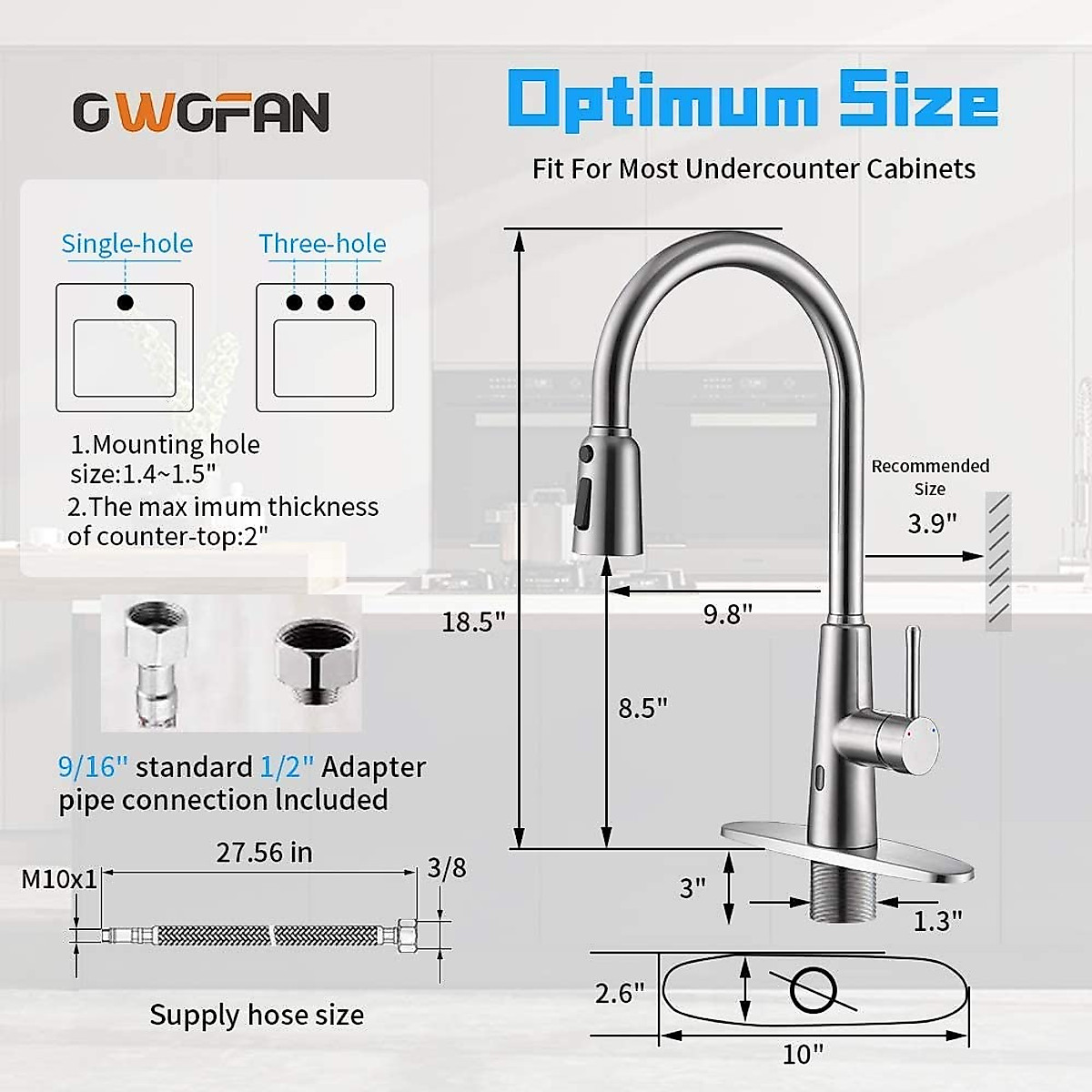OWOFAN Touchless Kitchen Sink Faucet Pull Down Sprayer Smart Motion Sensor Activated Hands Free Single Handle Kitchen Faucet Brushed Nickel