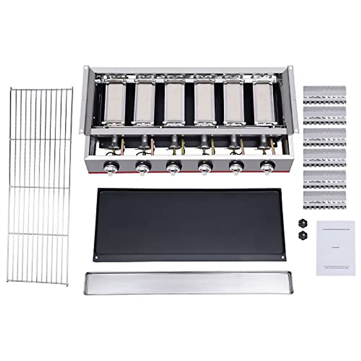 Portable Gas Grill, 6-Burner Outdoor BBQ Grill, Stainless Steel Camping Griddle Station, for Camping, Picnics & Tailgating