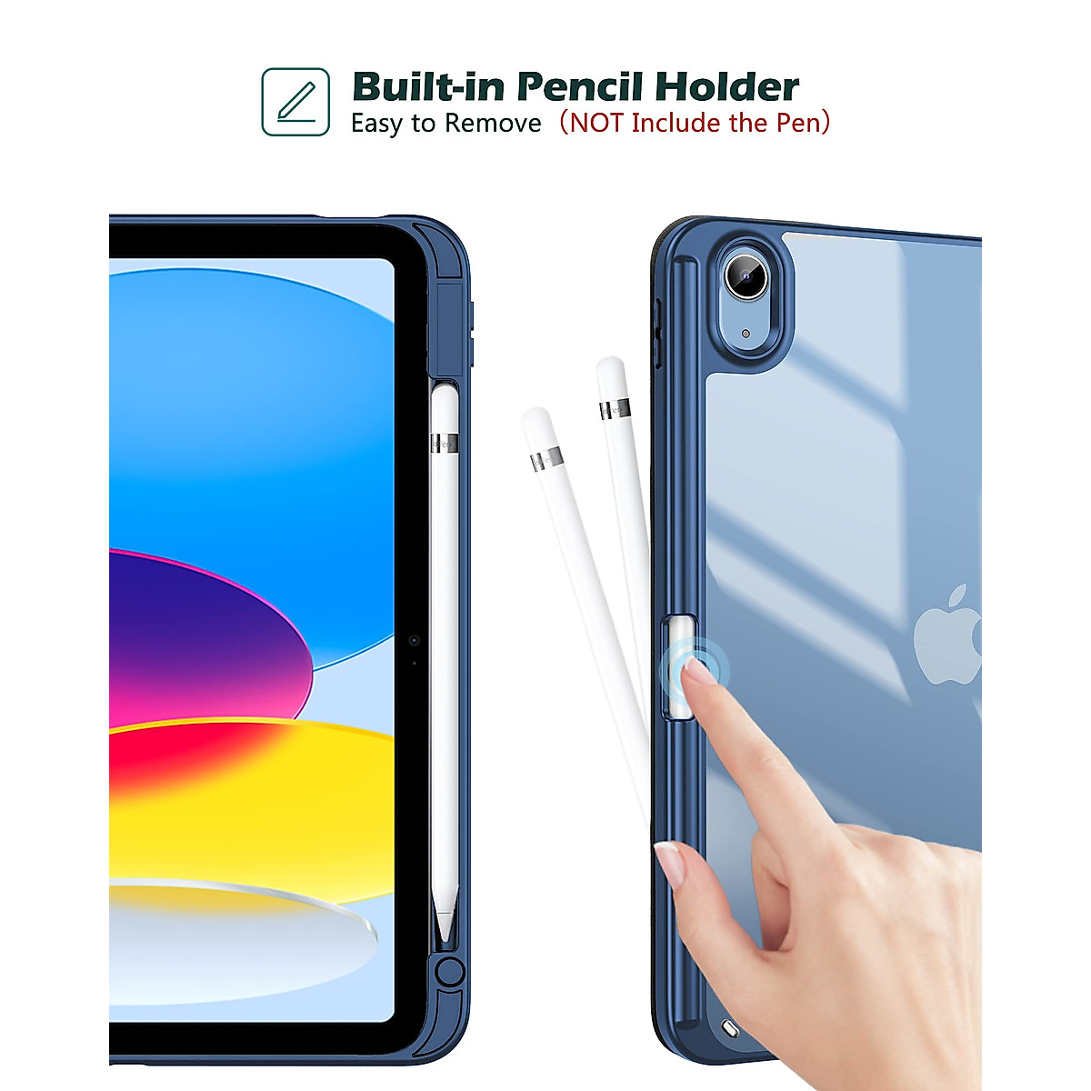 ProCase for iPad 10th Generation Case with Pencil Holder 2022 10.9 Inch, Clear Back iPad 10 Case, 10th Gen iPad Case for A2696 A2757 A2777 -Navy