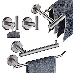 JQK Bathroom Hardware Set, 5-Piece Bath Towel Bar Accessory Set Brushed Steel Towel Rack Holder Wall Mount, BAS105-BN