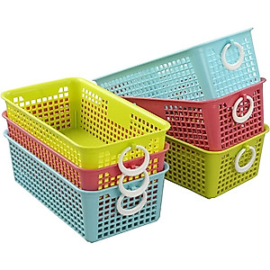 CadineUS Mini Plastic Storage Basket, Colored Desktop Storage Bins Set of 6