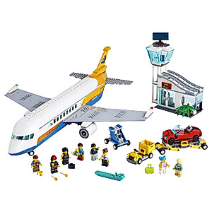 LEGO City Passenger Airplane 60262, with Radar Tower, Airport Truck with a Car Elevator, Red Convertible, 4 Passenger and 4 Airport Staff Minifigures, Plus a Baby Figure (669 Pieces)