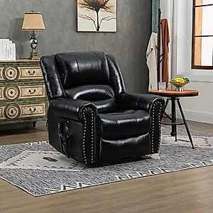 Electric Power Lift Recliners,Heated and Massage Reclining Lifting Sofa Chair,Genuine Leather Upholstered Recliner Armchair,Dual Motor Infinite Lounge Couch w/USB Ports,Side Pockets&Nailed Decor