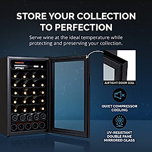 Newair 51 Bottle Wine Cooler Refrigerator | Shadow Series | Freestanding Mirrored Wine and Beverage Fridge with Double-Layer Tempered Glass Door & Compressor Cooling For Reds, Whites, & Sparkling Wine