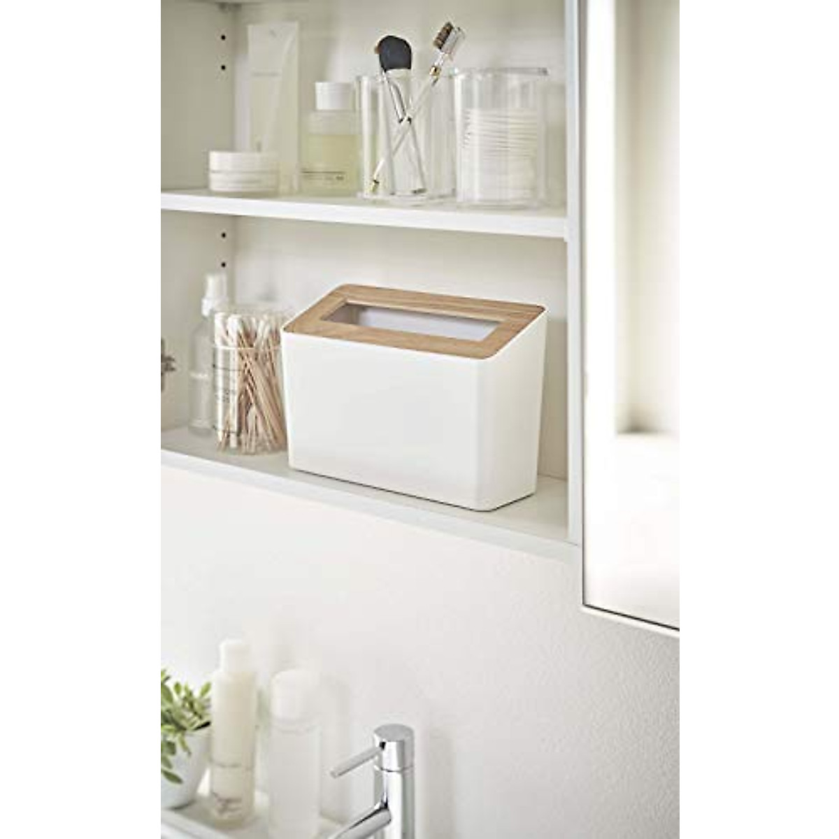 Yamazaki Countertop Waste Bin Home Table Top Plastic | Trash Can, One Size, Walnut