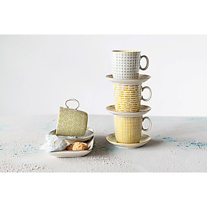 Creative Co-Op Hand-Stamped Stoneware Platter, 12" L x 6" W x 1" H, Mustard