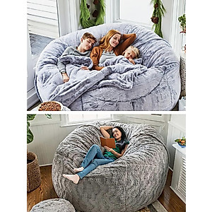 HDMLDP Bean Bag Chair for Adults Kids Without Filling Comfy Fluffy Giant Round Beanbag Lazy Sofa Cover for Reading Chair Floor Chair, 7FT, Black