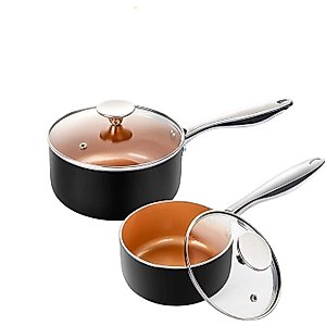 MICHELANGELO 1.5 Quart + 2 Quart Saucepan Set with Lid, Ultra Nonstick Coppper Sauce Pan with Lid, Small Pot with Lid, Ceramic Nonstick Saucepan 1.5 + 2 quart Set, Small Sauce Pot, Copper Pot 1.5+2 Qt