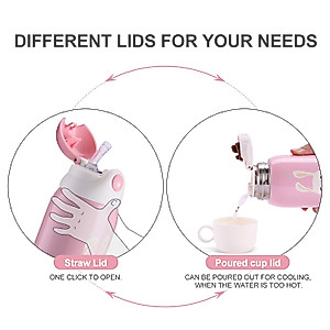 UPSTYLE 20oz Kids Stainless Steel Water Bottle with Straw Insulated Cup Vacuum 5 Walled Thermal Tumbler, Animals Flask Travel Mug for School Lunch(sheep)