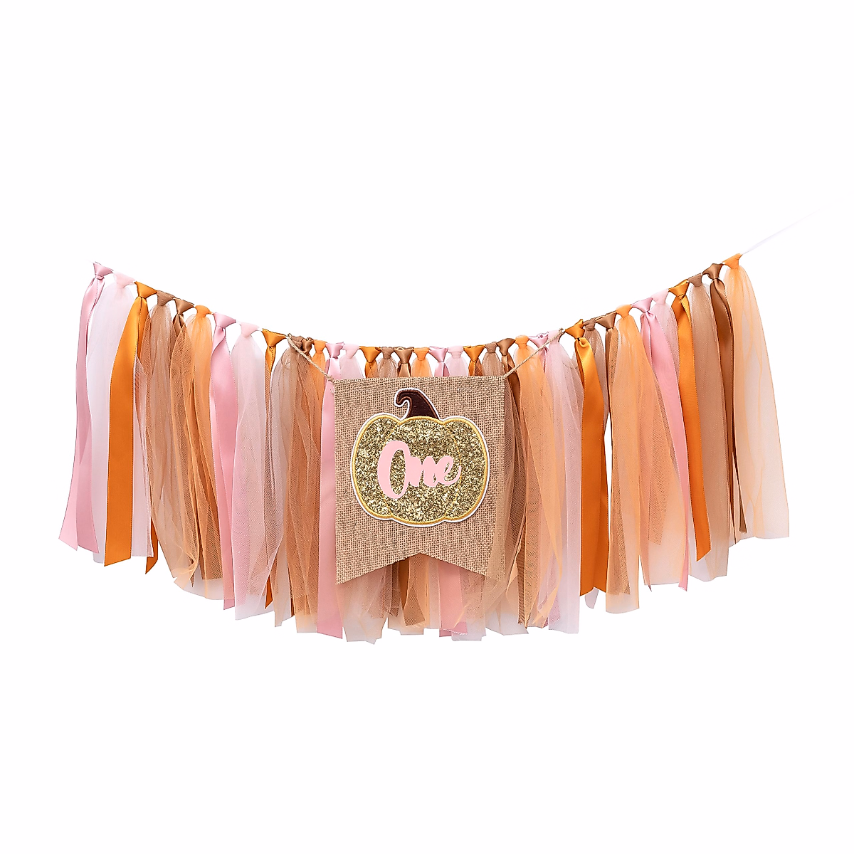Gold Pumpkin Birthday High Chair Banner - Our Little Pumpkin Is Turning One HighChair Tutu Skirt Banner,Smash Cake Garland, 1st Birthday Photo Backdrop (Pumpkin TUTU)
