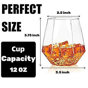 Pumtus 24 Pack Stemless Wine Glasses, Plastic Unbreakable Diamond Wine Cups, 12 OZ Shatterproof Drinking Glassware, Clear Tritan Drinkware Tumbler for Whiskey, Cocktails, Wedding, Party, Bars