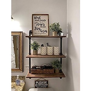 FODUE Industrial Pipe Shelving Bookshelf Rustic Modern Wood Ladder Storage Shelf 3 Tiers Retro Wall Mount Pipe Design DIY Shelving