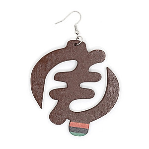Teri's Boutique Adinkra Symbol Gye Nyame Nothing but God Women Ghana Fashion Big Dangle Earrings (Dark Brown)