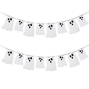 Ngdhkd 3 Pack Halloween Hanging Ghost Banner Decoration Halloween Party Ghost Banner Glitter Ghost Garland Decoration for Haunted Houses Indoor Outdoor Room Decoration
