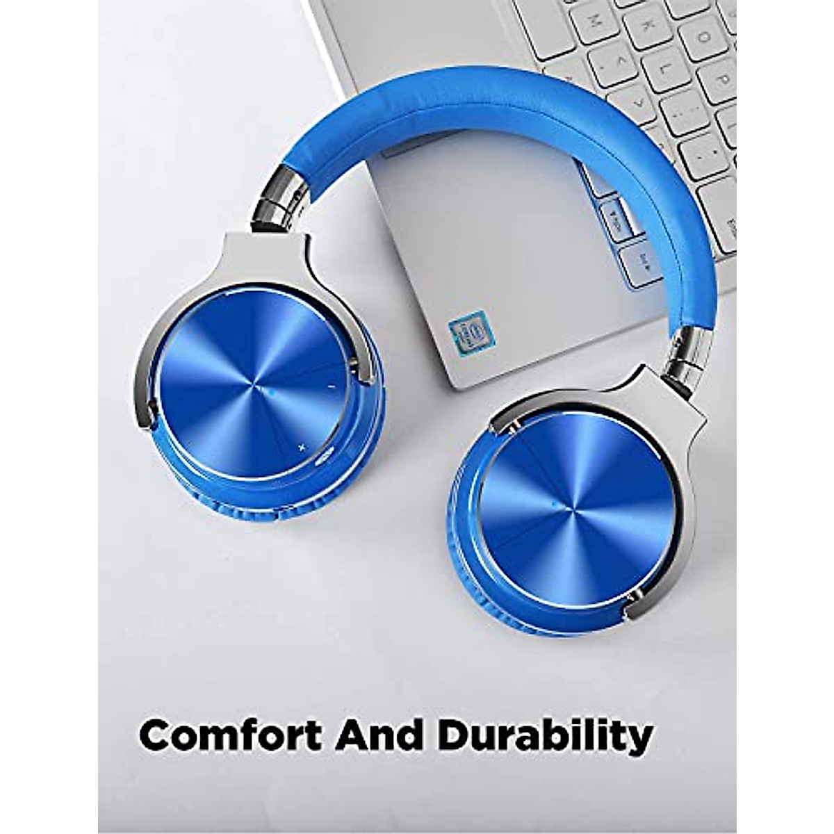 Active Noise Cancelling Headphones Bluetooth Headphones with Microphone Deep Bass Wireless Headphones Over Ear, Comfortable Protein Earpads, 30 Hours Playtime for Travel/Work, Blue